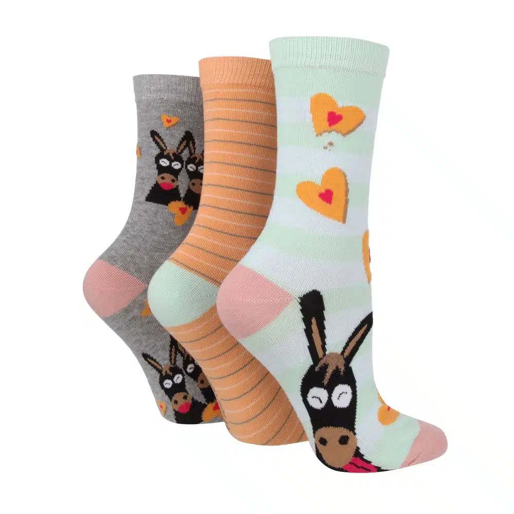 Wildfeet Ladies Cotton Crew Socks 3 Pack Donkeys | Wadswick Country ...