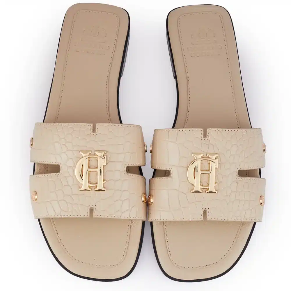 Holland Cooper Ladies Monogram Slides Taupe Croc | Wadswick