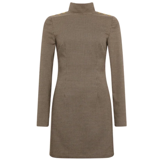 Holland Cooper Cara Country Mini Dress Mocha Houndstooth